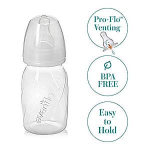 Evenflo Feeding Premium Proflo Vented Plus Polypropylene Baby, Newborn and Infant Bottles - Helps Reduce Colic - Clear, 4 Ounce (Pack of 6)