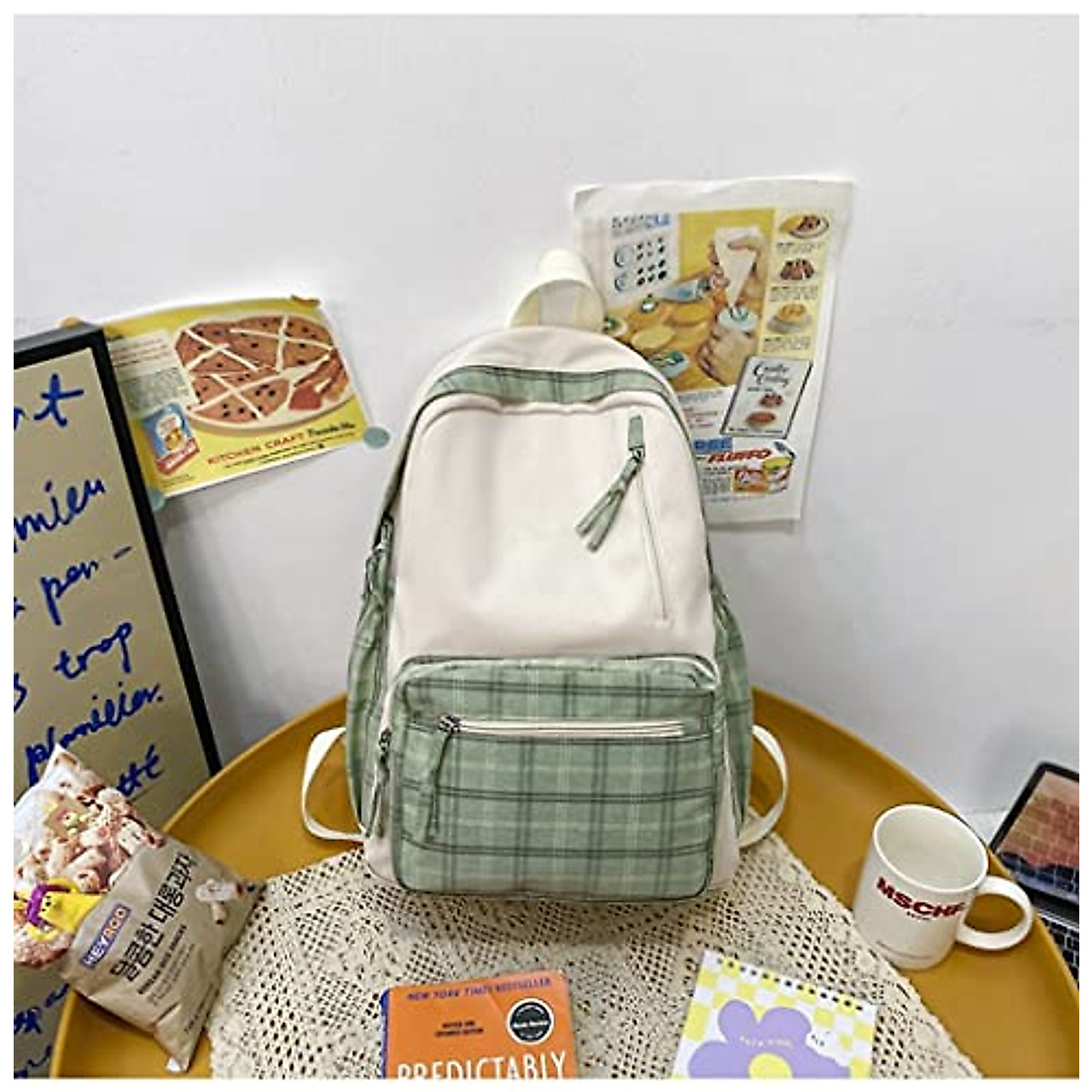 OZAOZ Cute Aesthetic Backpack Kawaii Backpack Sage Green Backpack for Girls Teens Preppy School Supplies Aesthetic Daypack (Green)