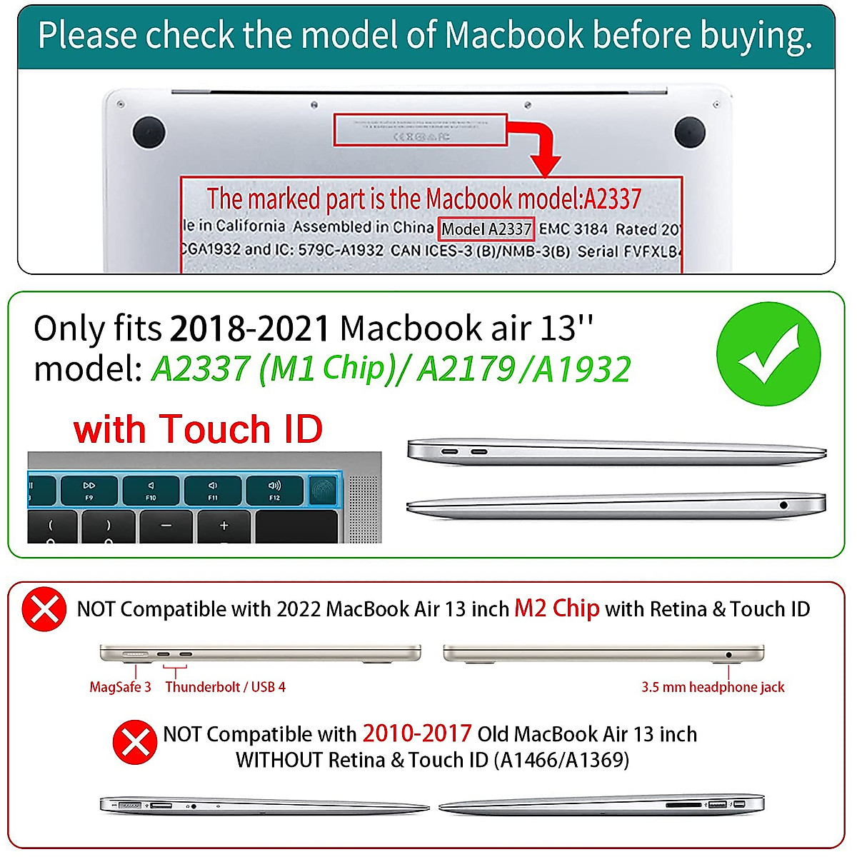Teryeefi Compatible with 2018 2019 2020 MacBook Air 13 inch Case M1 Chip A2337 A2179 A1932 Retina Display Touch ID, Plastic Hard Shell & Keyboard Cover & Screen Protector,Gold Floral leaf