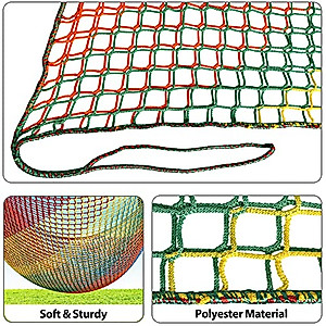 Toriexon Playground Safety Net 14.7' X 9.8', Double Layers Climbing Cargo Net for Kids, Multicolored Playground Net for Obstacle Training, Tree House, Back Yard etc.