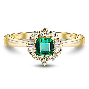 Lanmi 14K Yellow Gold Natural Emerald Diamonds Ring for Women Promise Engagement Wedding Anniversary Promotion