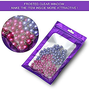 EONJOE 100-pack mylar packaging bags for small business sample bag smell proof resealable zipper pouch bags jewelry food Lip gloss eyelash phone case bracelet keychain package supplies etc -front frosted window -cute (Purple, 2.75×3.93 inches)
