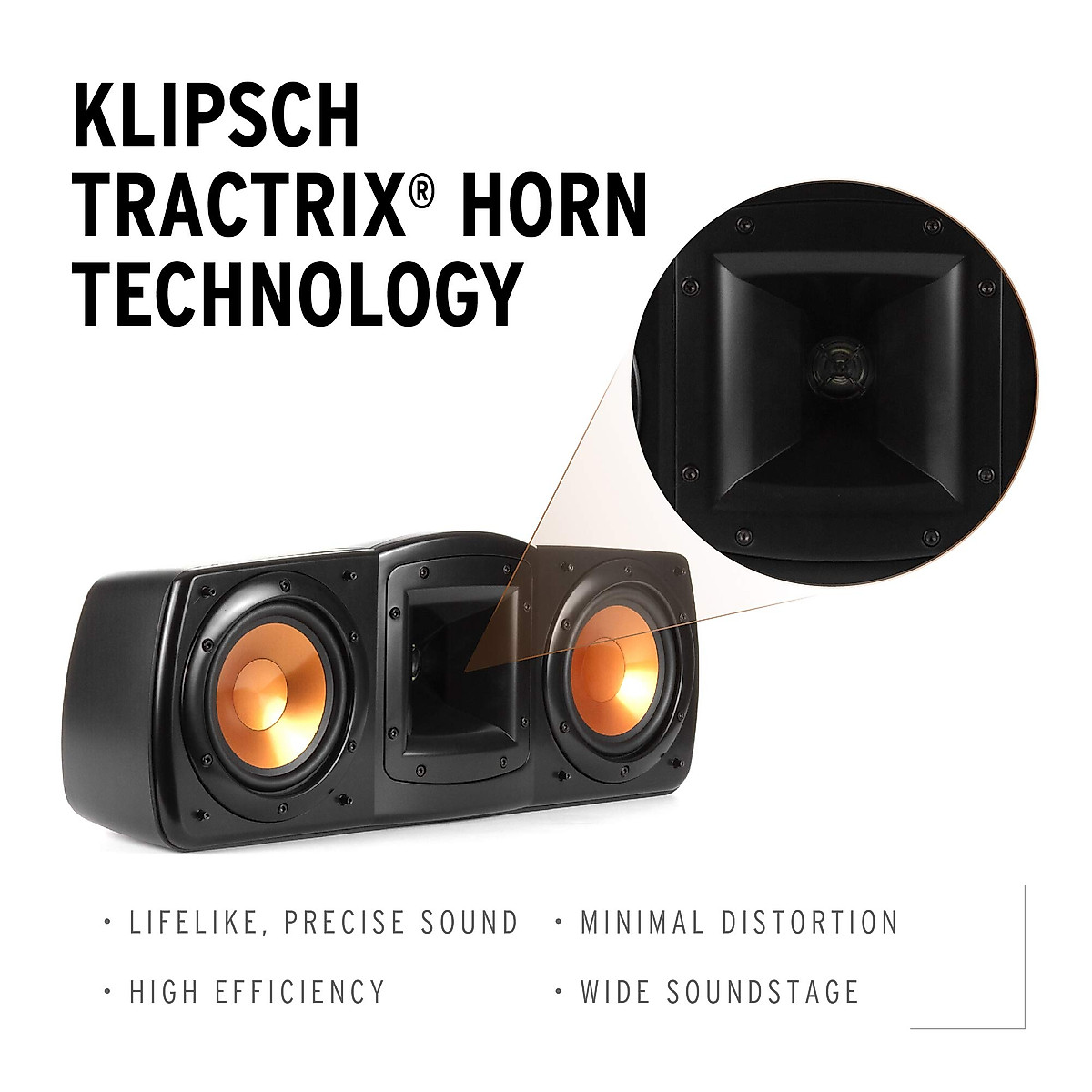 Klipsch Synergy Black Label C-200 Center Channel Speaker for Crystal-Clear Dialogue and Vocals with Proprietary Horn Technology, Dual 5.25” High-Output Woofers, and Dynamic 1” Tweeter in Black