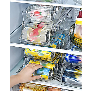 Beverage Can Organizer for Refrigerator, Soda Can Dispenser for Refrigerator Double Layer Liftable and Foldable Soda Can Storage Bin, Automatic Rolling Plastic Drink Holder for Fridge, Pantry, Cabinet