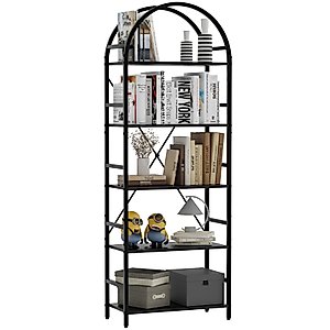 Arbuxzuy 5-Tier Bookshelf, 24 Inch Width Industrial Arched Bookcase, Vintage Storage Rack with Open Shelves, Free Standing Shelf for Home Office, Living Room,Bedroom, Black