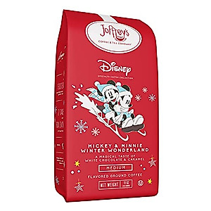 Joffrey's Coffee & Tea Company Disney Mickey Minnie Winter Wonderland, Specialty Collection, Artisan Medium Roast Coffee, White Chocolate Caramel Flavored Drip Brew (Ground, 11 oz)