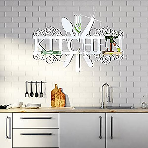 Kitchen Wall Decor Wall Stickers for Kitchen Decorations Acrylic Decals Home Kitchen 3D Mirror Decor for Kitchen or Dining Room (Silver)