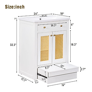 Legendstone 24 Inches Bathroom Vanity Sink Set, Bathroom Vanity Cabinet with Countertop and Pull-Out footrest, Small Bath Vanity with Sink