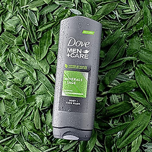 Dove Men+Care Elements Body Wash and Face Wash For Fresh, Healthy-Feeling Skin Minerals + Sage Cleanser That Effectively Washes Away Bacteria While Nourishing Your Skin, 18 Ounce (Pack of 4)