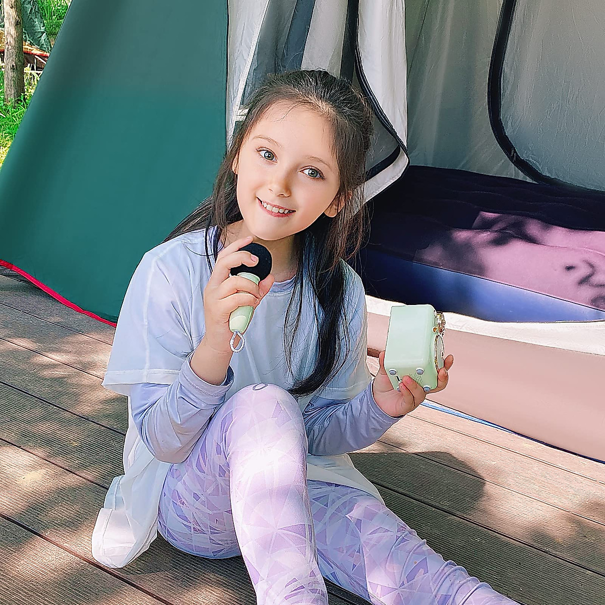 Cute Speaker with Microphone, with 7 Different Sound Modes for Singing or Talking, Karaoke Machine for Girls, Boys, Family Party, Presentation, Training, Outdoor (Green)