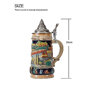 HAUCOZE Beer Stein Mug German Landmark Stanley Drinking Mug with Lid for Man 0.6 Liter