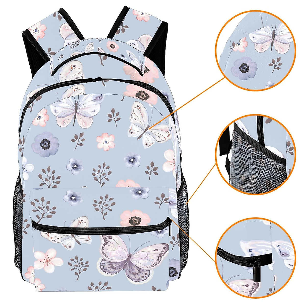 Niaocpwy Aesthetic Flying Butterflies and Flowers School Backpack Medium Size, Travel Bag for Women Men Teens Girls Boys