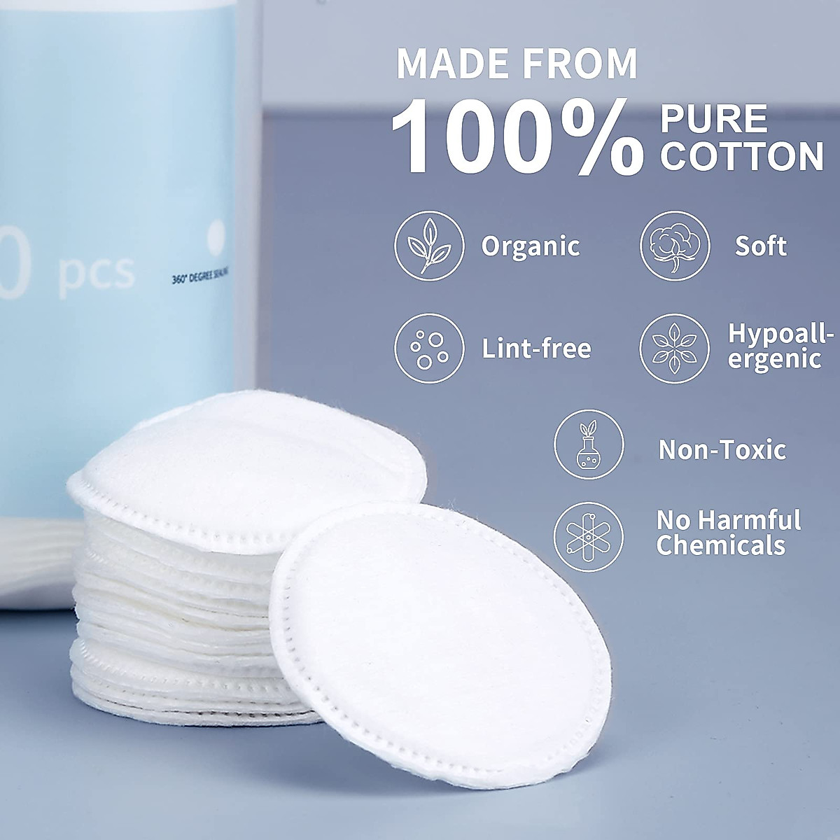 MSQ Cotton Rounds (300 Count), Makeup Remover Pads, Face Cotton Pads, Facial Cleansing Round Cotton Pads, Lint-Free