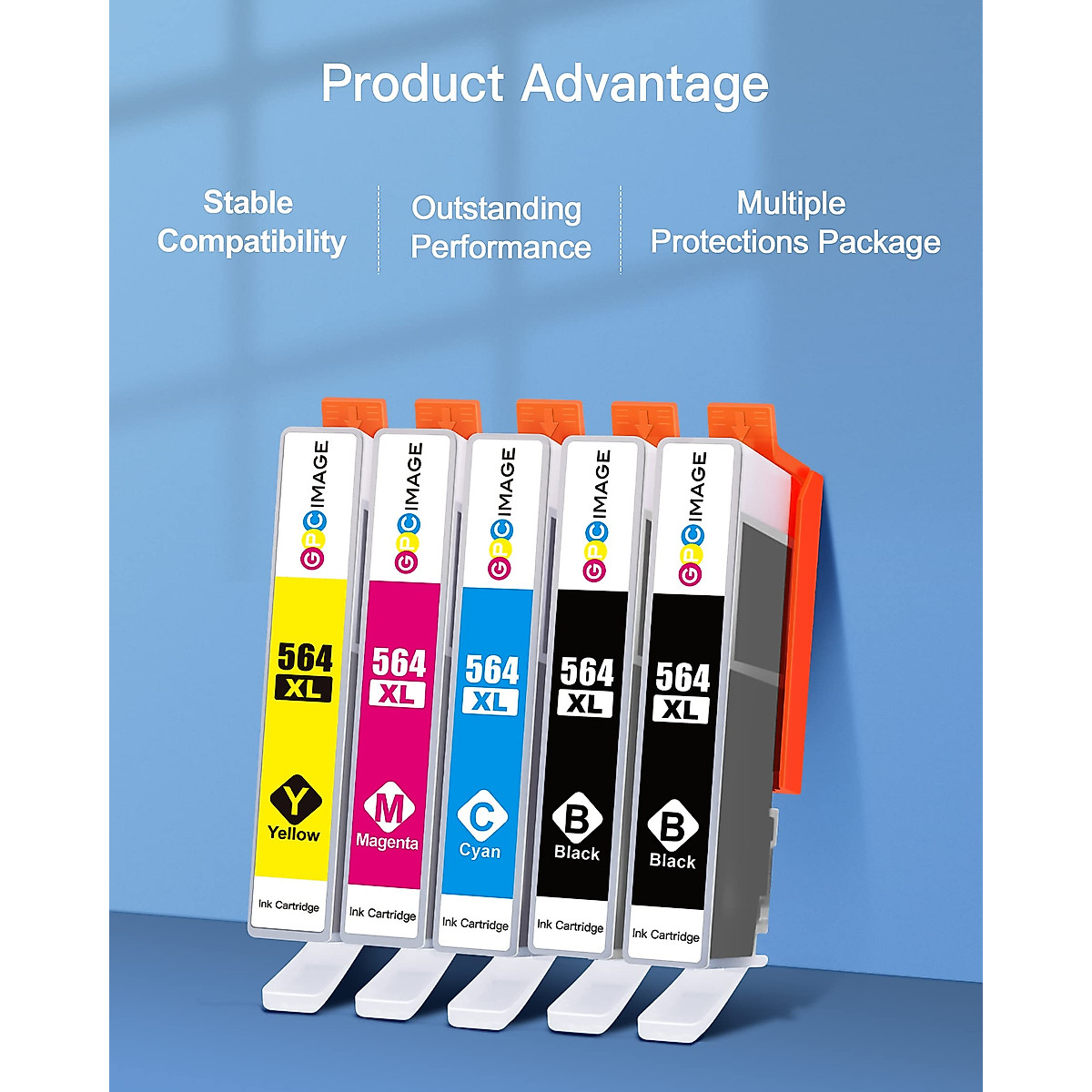 GPC Image Compatible Ink Cartridge Replacement for HP 564XL 564 XL Compatible with DeskJet 3520 3522 Officejet 4620 Photosmart 5520 6510 7520 7525 Printer (2 Black 1 Cyan 1 Magenta 1 Yellow, 5 Pack)