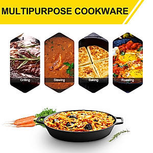 EDGING CASTING Pre-Seasoned Large Cast Iron Skillet 17 Inch, Dual Handle Outdoor Camping Frying Pan, Pizza Pan, Use for Grill, Stovetop, Induction, Oven Safe Cookware