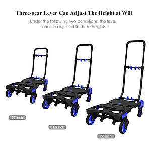 Oyoest Folding Hand Truck Heavy Duty 330LB Load Carrying,Convertible Dolly Cart with Retractable Handle and 4 Rubber Wheels,Portable Hand Truck Foldable for Luggage/Personal/Travel/Mobile/Office Use.