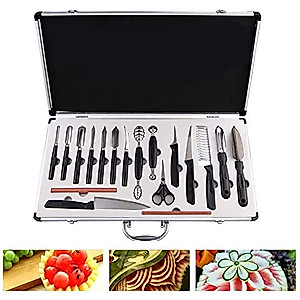 Hovico 18PCS Portable Vegetable Fruit Food Cake Carving Knife Peeling Culinary Kitchen Sculpting Modeling Tools Kit for Chef DIY with Carry Box