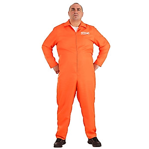 Fun Costumes Adult Plus Size Prison Jumpsuit Costume for Men, Prisoner Halloween Costume, Jail Inmate Uniform - Orange - 2X
