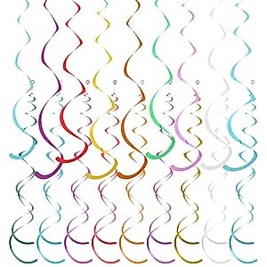 36 Pcs Colorful Hanging Swirl Party Decorations Ceiling Swirl Spiral Foil Decorations Hanging Plastic Streamer Birthday Streamers Decorations for Party Wedding Anniversary Graduation Celebration