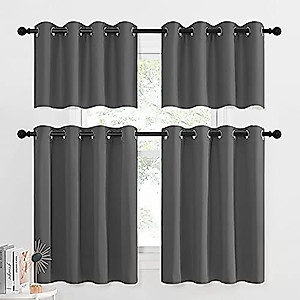 NICETOWN Kitchen Blackout Window Curtains Over Sink - Thermal Insulated Home Decor Small Blackout Grommet Winow Tiers for Short Window (52W by 24L + 1.2 inches Header, Grey, 2 Panels)