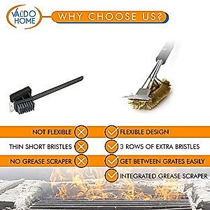 Heavy Duty BBQ Grill Brass Cleaning Brush with Built in Scraper - Large Triple - Headed Great for All Smoker Grill Grates Especially Gentle Delicate for Ceramic Griddles for Porcelain Grill Grate Gri