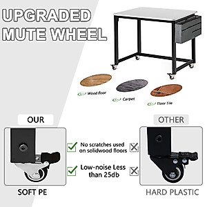 AHB Rolling Computer Desk with 4 Smooth Wheels, Simple Style Mobile Writing Desk Home Office Study Table Movable Workstation with Metal Frame (White, 32")