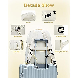 suratio Laptop Backpack for Women Casual Daypack Backpacks Travel Backpack for Traveling on Airplane Work Backpack for Men Lightweight Computer Backpack College Teacher Backpack(Beige)