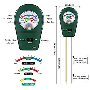 3 in 1 Soil Tester, Soil Moisture/Fertility/pH Test, Soil Moisture Meter Sensor, Soil Test Kit for Garden, Farm, Plant, Outdoor, Indoor, Lawn Use, No Battery (Green)