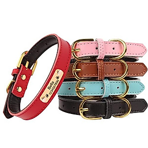 Personalized Leather Dog Collars for Small Medium Large Dogs,Custom Dog Collar with Nameplate, Option to Blue,Pink,Red,Purple,Green,Black,Brown
