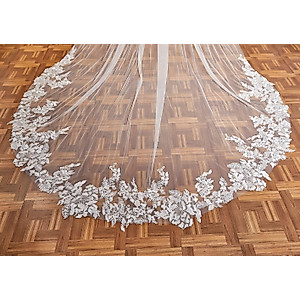 EllieWely 1 T Cathedral Length Sequin Lace Wedding Bridal Veil F22 Ivory
