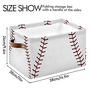 Baseball Lace Sport Foldable Storage Basket, Large Collapsible Organizer Storage Bin Cube Toys Storage Boxes with Handles for Bathroom Kids Nursery Closet Storage, 1 Pack