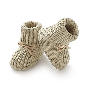 mimixiong Baby Booties Newborn Infant Hand Knitting Crochet Boy and Girl Cozy Shoes Camel 0-3 Months