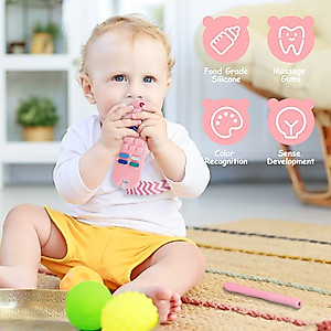 Silicone Baby Teething Toys, Remote Control Shape Teethers Toys with Teething Tubes and Pacifier Clip, Baby Teething Toys for 3+ Months, Remote Teething Toys BPA Free/Freezable/Dishwasher Safe(Pink)