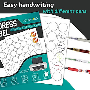 Address Labels 1-1/2” Round for Laser and Inkjet Printers - 25 Sheets, 30 Labels Per Sheet 750 Blank Matte White Sticker Paper for Organization, Labeling, Inventory Management, Product Branding