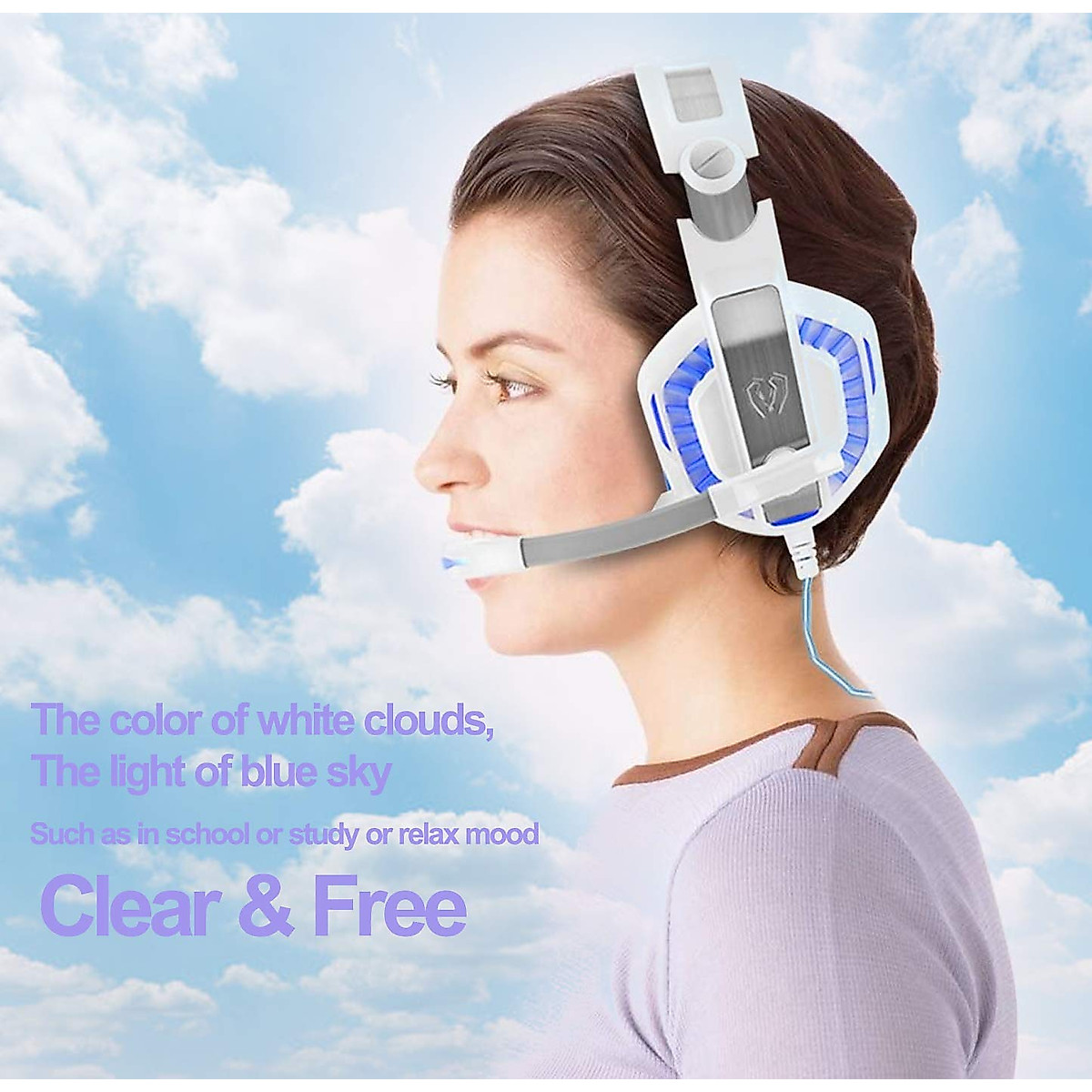 SVYHUOK Wired Gaming Headset for PS4, Over-Ear PC Headphones As Gifts for Kids Teens, Gamer Headset with Mic LED Light 3D Bass Surround Sound, Memory Foam Earpad for Mac, Laptop