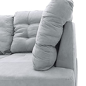 Casa Andrea Milano LLC 3 Piece Modern Tufted Micro Suede L Shaped Sectional Sofa Couch with Reversible Chaise & Ottoman, Large, Grey