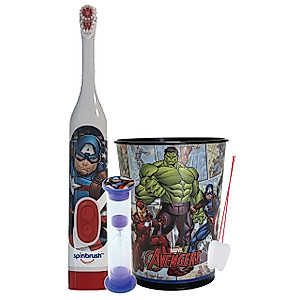 Disney Captain America 3pc Oral Care Bundle with Matching Battery Powered Toothbrush, 2-Minute Timer, Rinse Cup and More
