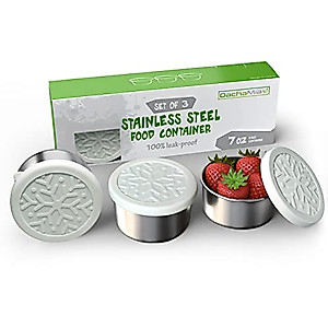 Dacha Mia Stainless Steel Food Storage Containers - Dips Condiment Containers - Set of 3-7oz - Eco Friendly Lunch Containers - Silicone Lids - Portion Control - Reusable