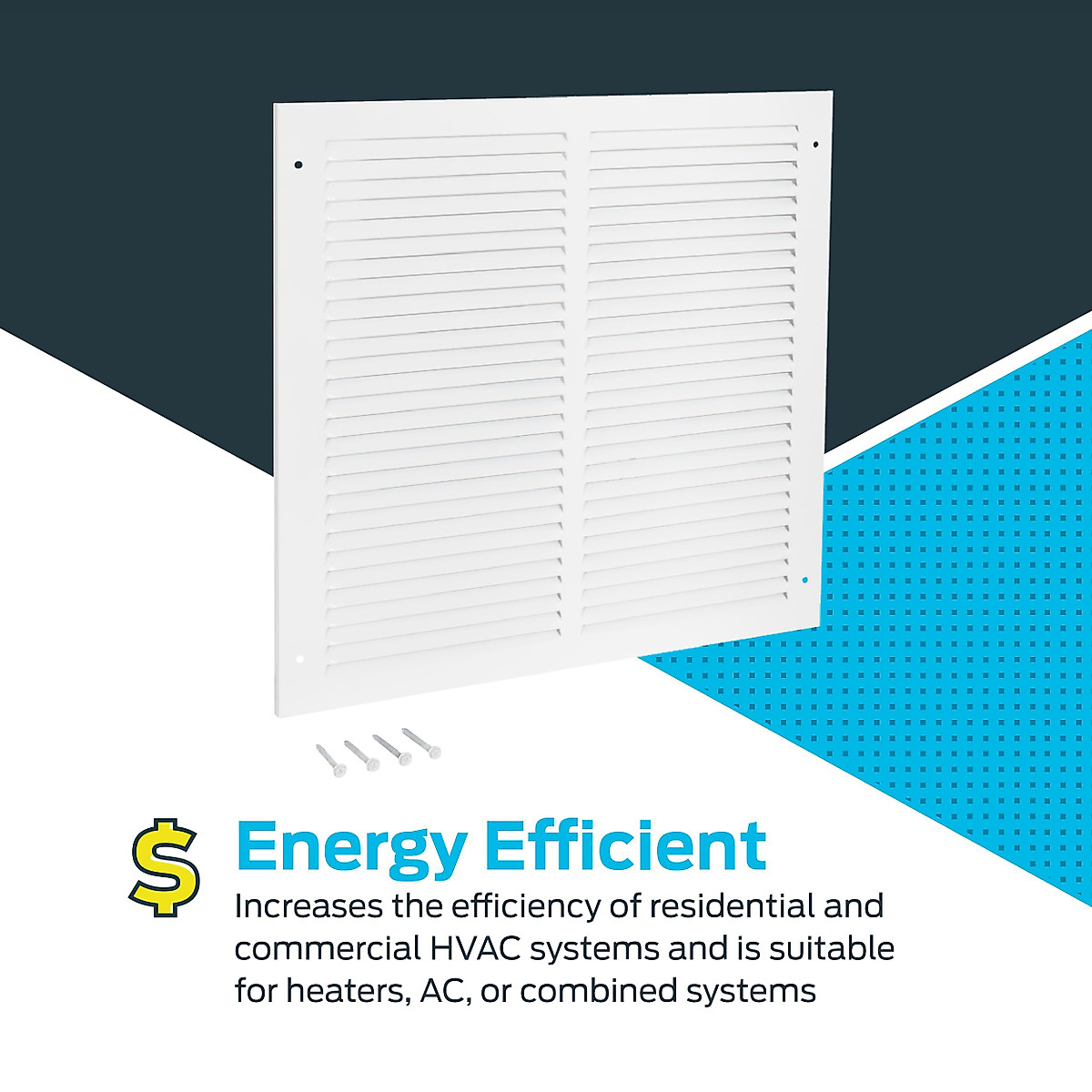 EZ-FLO 16 x 16 Inch (Duct Opening) White Return Air Vent Cover for Wall or Ceiling, 17-3/4 Inch x 17-3/4 Inch (Overall Dimensions), Solid Steel Return Air Grille, HVAC Air Return, 61641