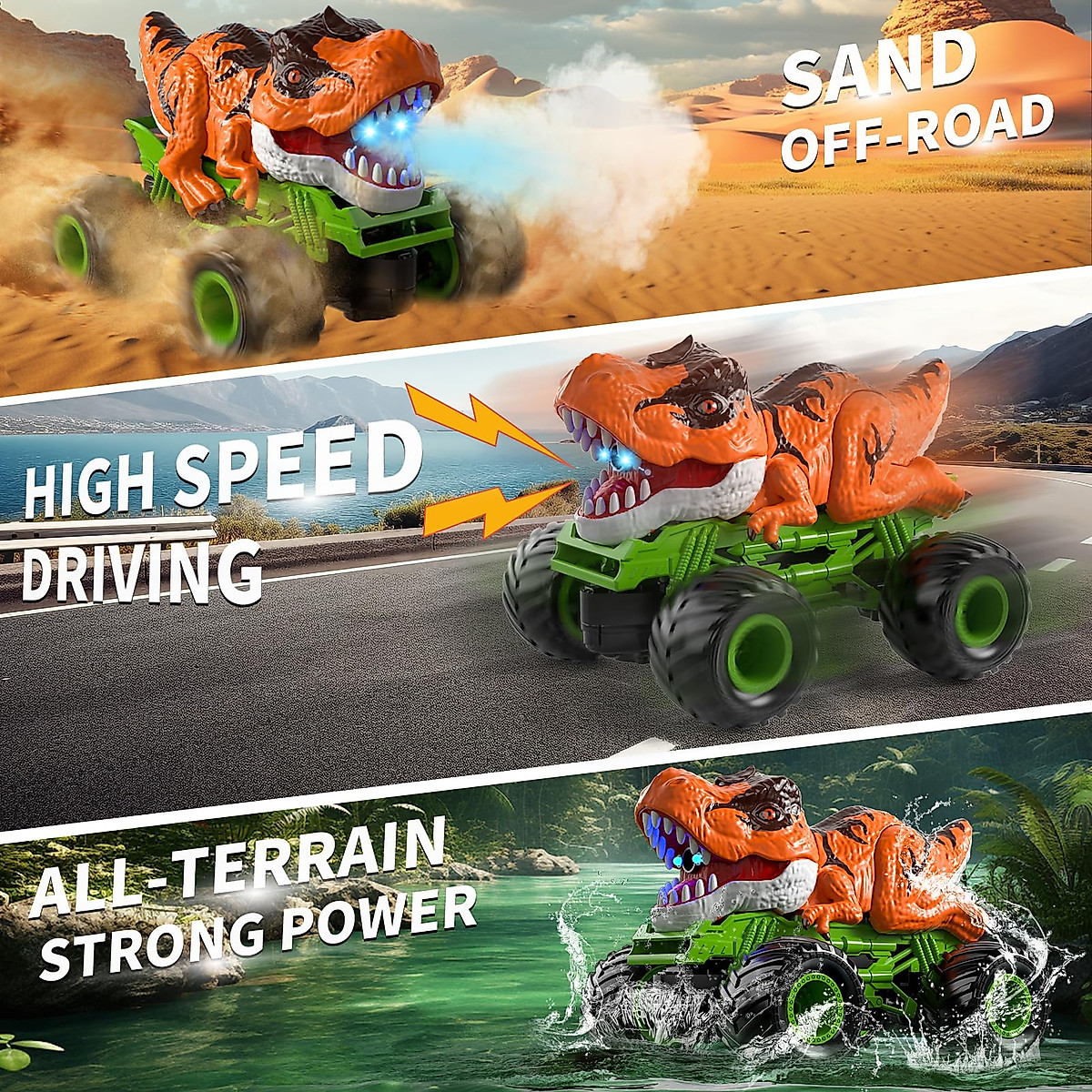 Bennol Remote Control Dinosaur Car for Boys Kids, 2.4Ghz RC Dinosaur Truck Toys for Toddlers, Electric Hobby RC Car Toys with Light & Sound Spray Birthday Gift for 3 4 5 6 7 8 Year olds Kids Boys