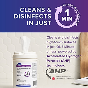 Diversey Oxivir 1 100962573 Disinfectant Wipes, Virucidal, Bactericidal, Tuberculocidal, Fungicide with Accelerated Hydrogen Peroxide, 60 Large 10"x10" Wipes, 1-Canister