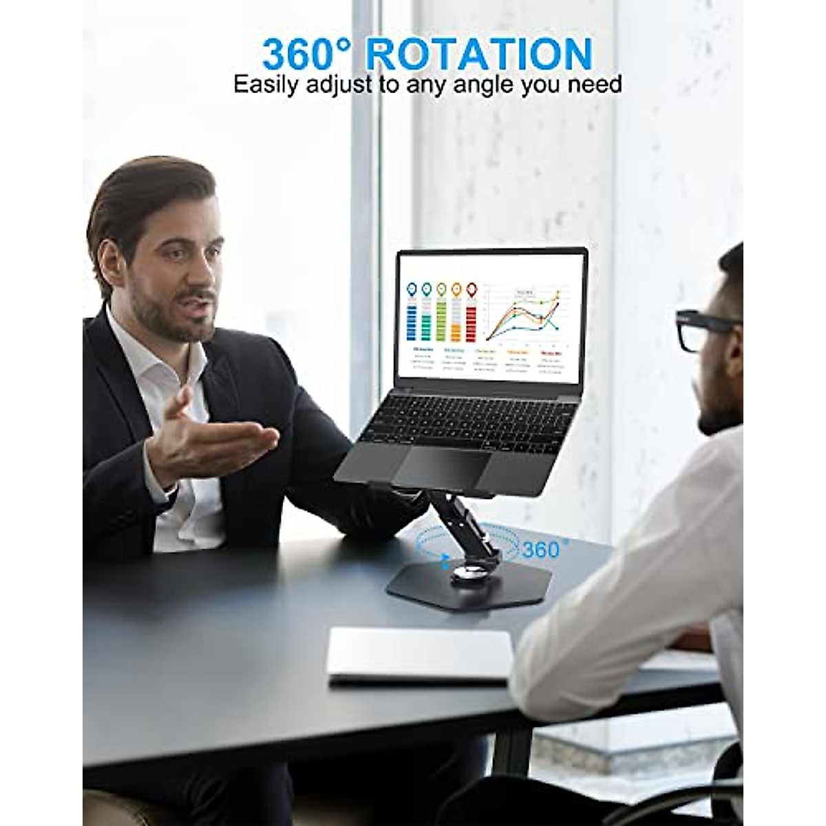 SENXILLER Laptop Stand for Desk, Laptop Stand Adjustable Height up to 19 inch, Swivel Laptop Stand with 360°Rotating, Laptop Riser Computer Stand Compatible with MacBook and All Laptops