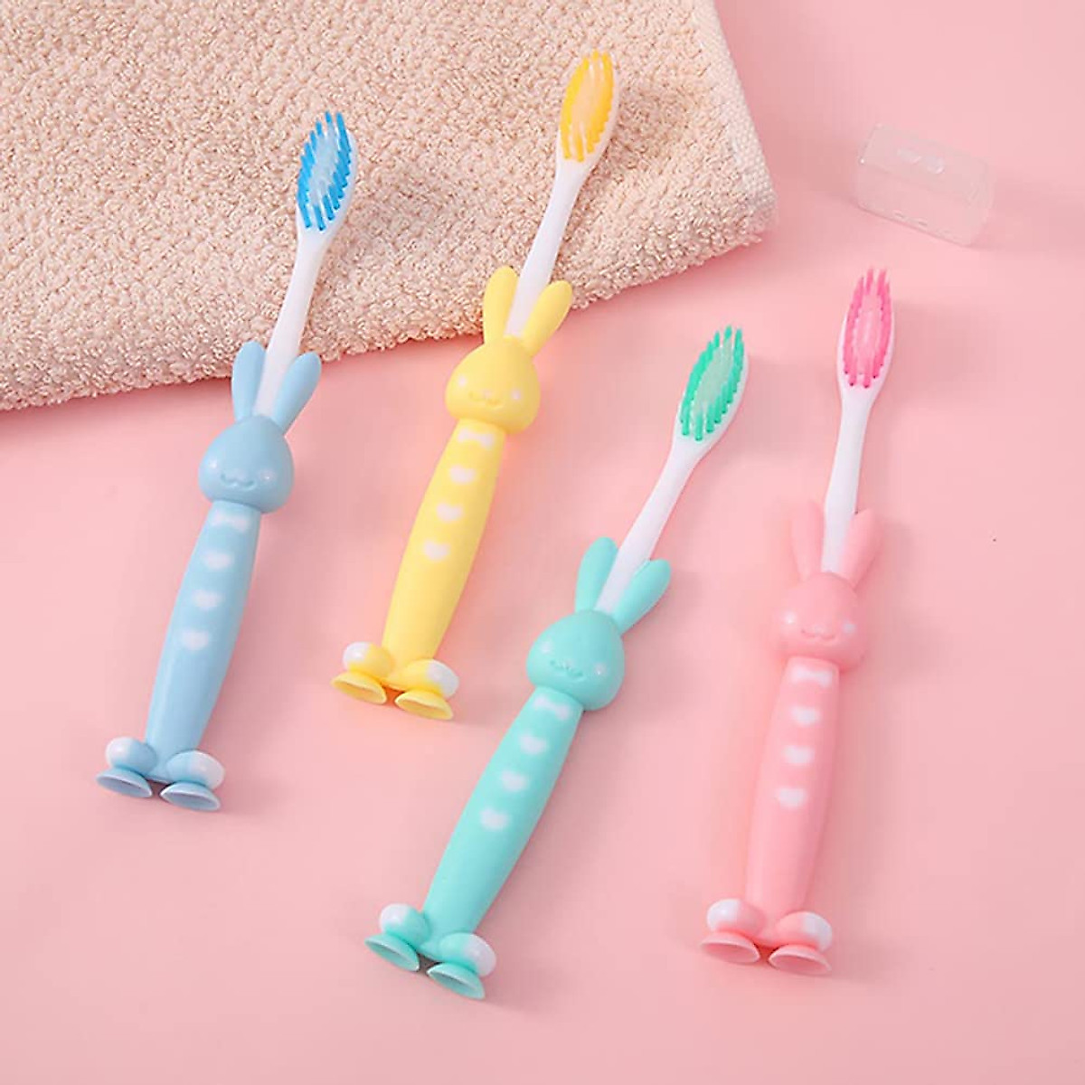 Healifty Kids Toothbrush Cartoon Bamboo Charcoal Soft Hair Silicone Cute Cleaning Teeth Brush Set Handle Children Teeth Cleaning Brushes for Boys and Girls 4pcs (4 Colors)