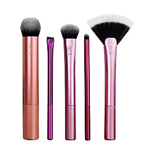 Real Techniques Artist Essentials Makeup Brush Set, For Foundation, Blush, Highlighter, Eyeshadow, & Liner, Professional Makeup Tools, Synthetic Bristles, Vegan & Cruelty-Free, 5 Piece Set
