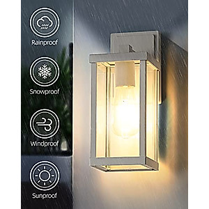Eidonta Outdoor Wall Sconce, 2 Pack Exterior White Wall Lantern Light Fixtures with Clear Glass Shade, Waterproof Wall Mount Light, E26 Socket Modern Anti-Rust Porch Lighting (Bulb Not Included)