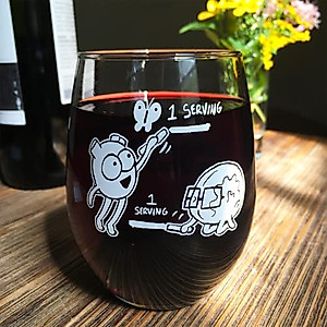 The Awkward Yeti Heart and Brain Wine Funny Serving Size Stemless Wine/Sangria/Cold Brew/Mixed Drink Glass
