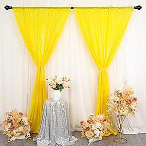 Pardecor Sequin Curtains Panels Sequin Backdrop Curtain Glitter Curtains Sparkle Photo Booth Backdrop Shimmer Backdrop for Parties Wedding Backdrop (2pc 2ftx8ft, Yellow)…