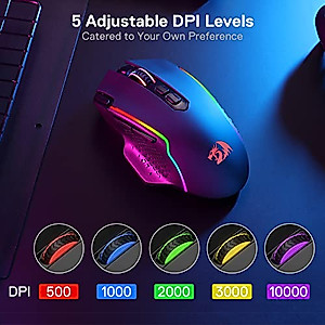 Redragon M810 Pro Wireless Gaming Mouse, 10000 DPI Wired/Wireless Gamer Mouse w/Rapid Fire Key, 8 Macro Buttons, 45-Hour Reliable Power Capacity and RGB Backlit for PC/Mac/Laptop