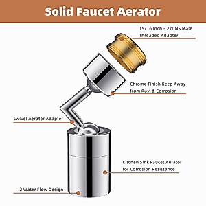 Faucet Aerator, 720° Big Angle Spray Aerator Dual Function Kitchen Faucet Aerator, Bathroom Faucet Mounted for Face Washing, Gargle and Eye Flush, Polished Chrome