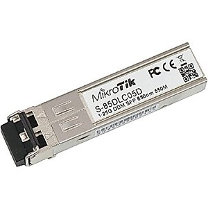 Mikrotik S-85DLC05D is a 1.25G SFP transceiver with a 850nm Dual LC connector, for up to 550 meter Multi Mode fiber